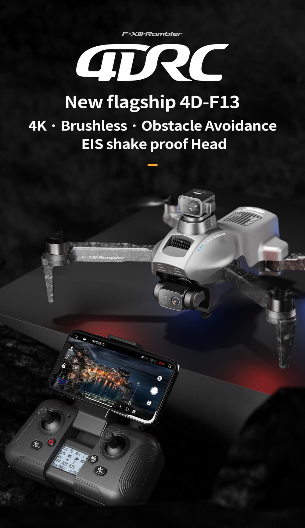 4DRC F13 GPS Drone 4k HD Camera EIS 3-Axis Anti-shake Gimbal Auto ...